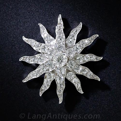 Antique Platinum and Diamond Starburst Pin