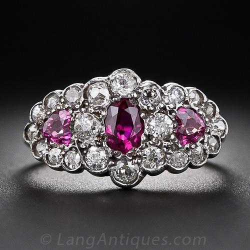 Antique Ruby and Diamond Cluster Ring