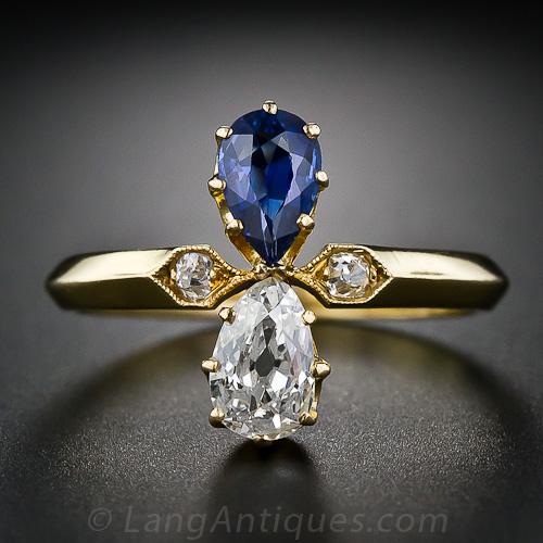 Antique Sapphire and Diamond Twin-Stone Ring