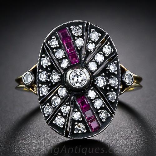 Antique Style Diamond and Ruby Dinner Ring