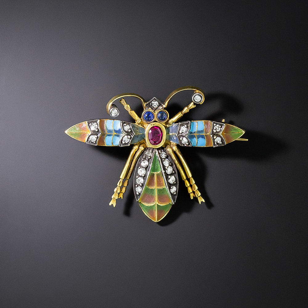 Antique Style Enamel Bug Brooch