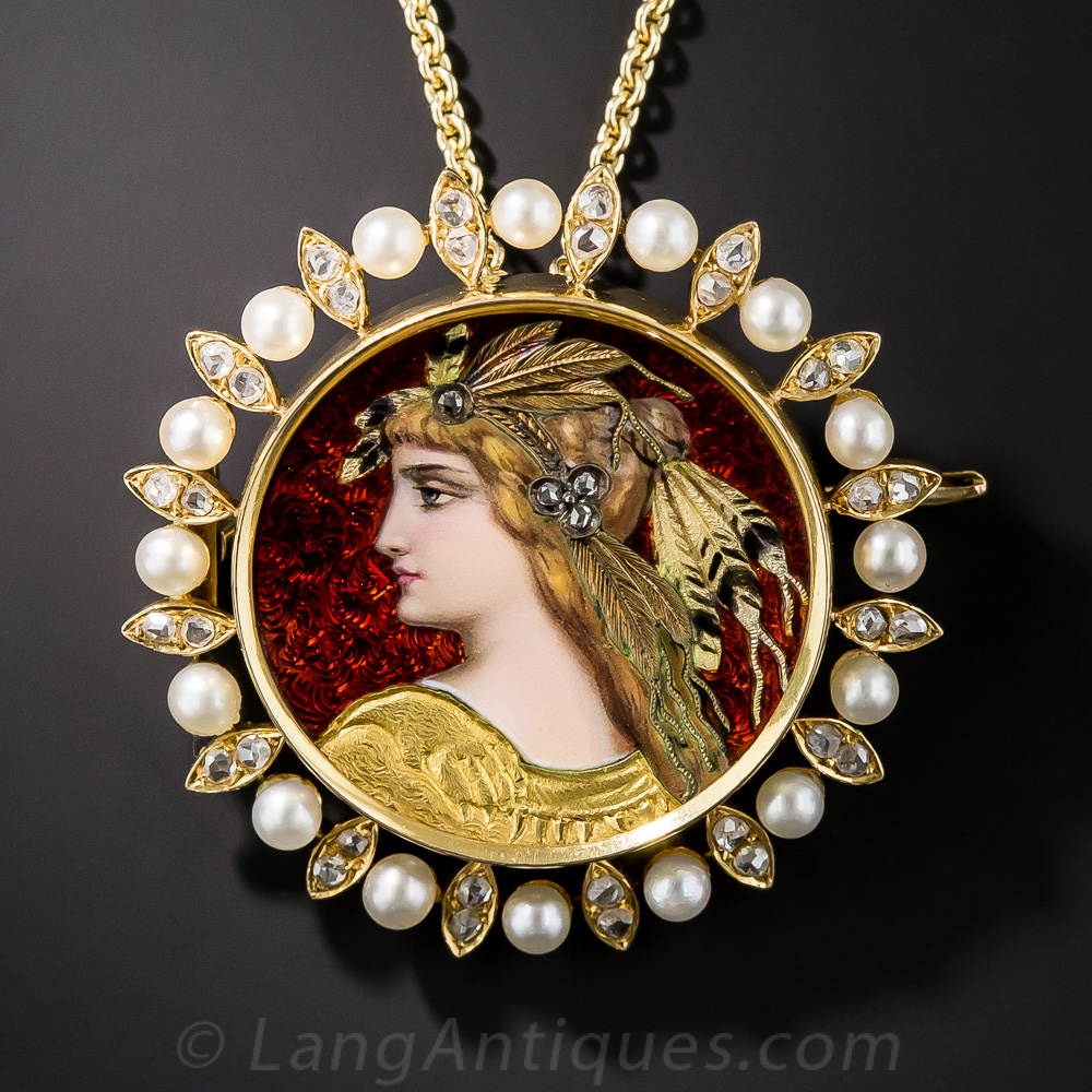 Antique Swiss Enamel Pin Pendant