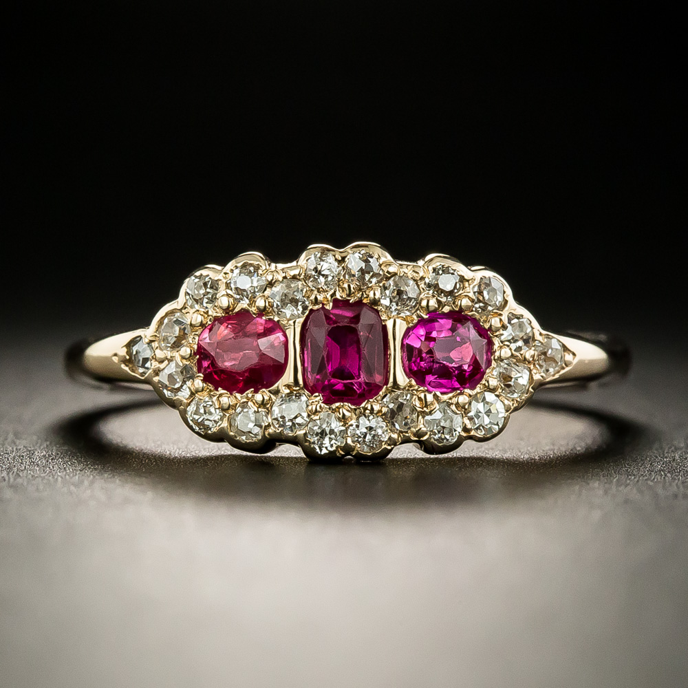 Antique Three-Stone Ruby and Diamond Ring
