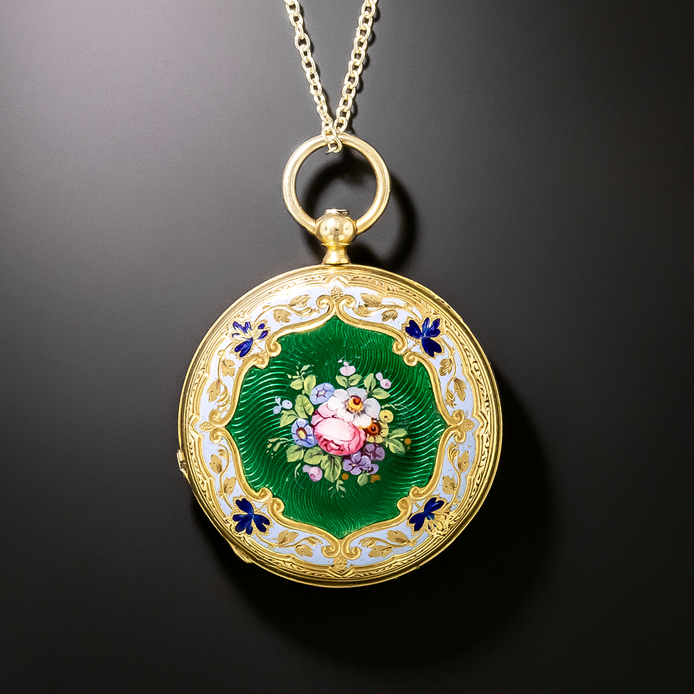Antique Two-Sided Enamel and Diamond Locket