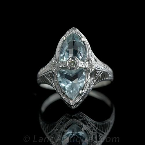 Aquamarine Twin Stone Ring