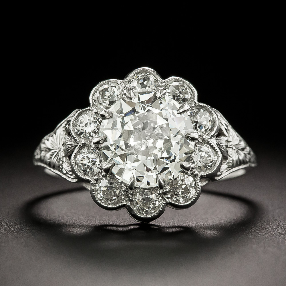 Art Deco 1.97 Carat Diamond Flower Ring - GIA K VS2