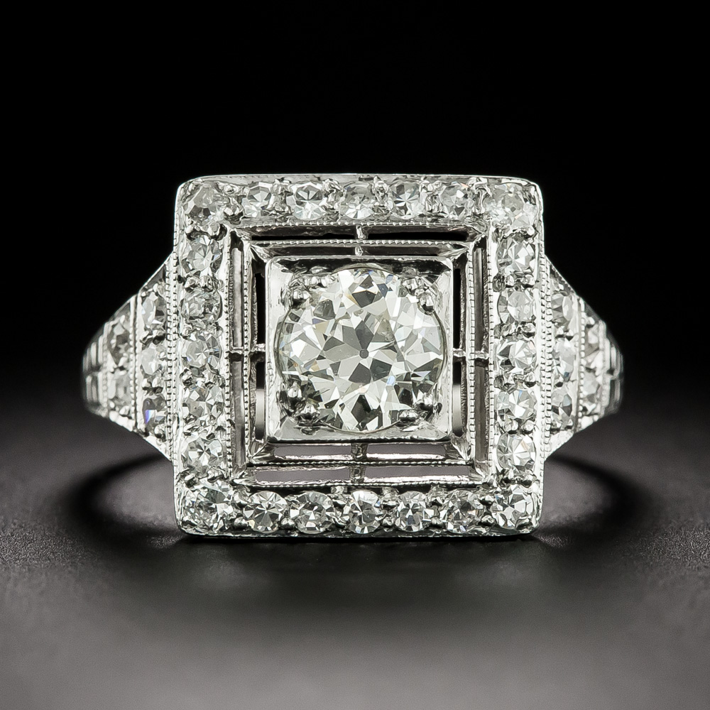 Art Deco .75 Carat Diamond Square Halo Ring