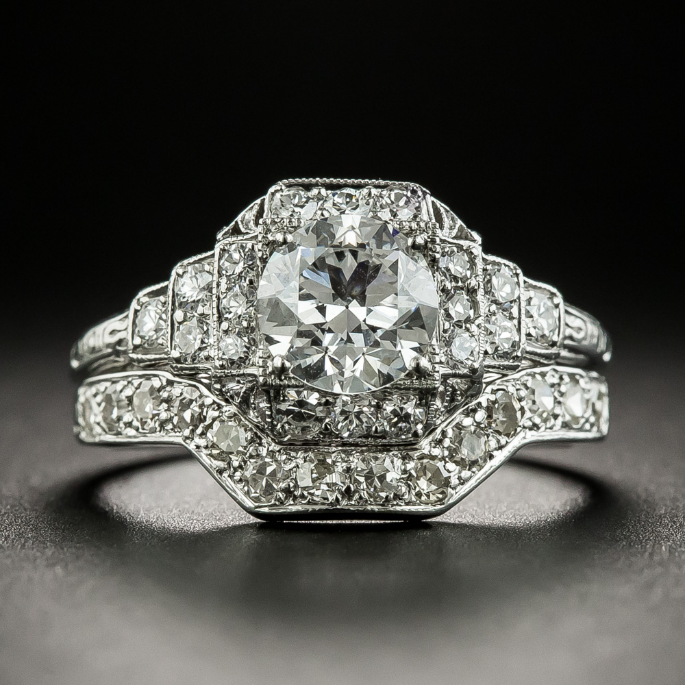Art Deco .90 Carat Diamond Wedding Set, GIA D VS1