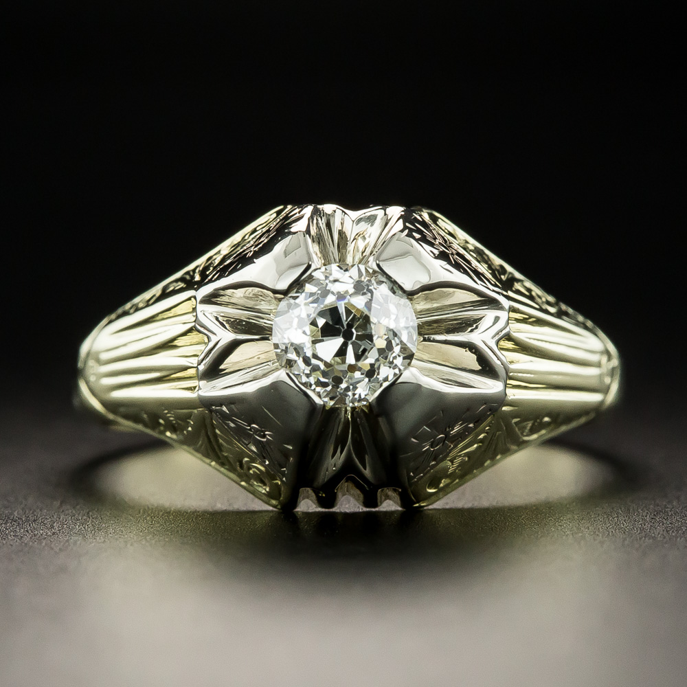 Art Deco .90 Carat Diamond Two-Tone Solitaire Ring