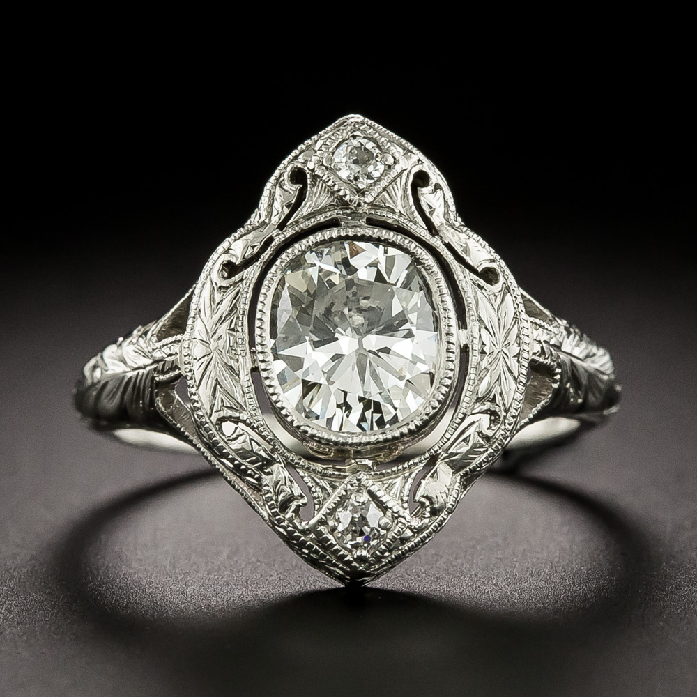 Art Deco .95 Carat Cushion-Cut Diamond Ring