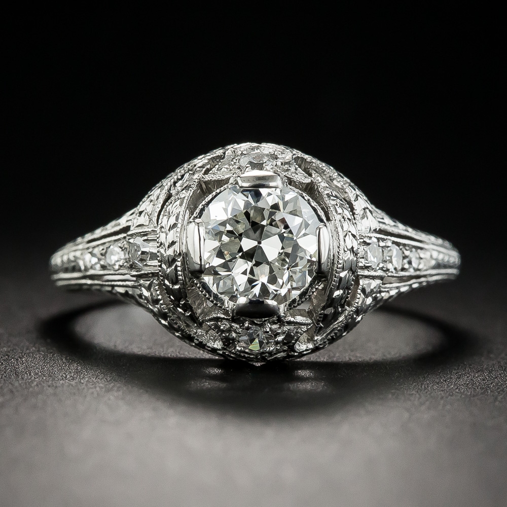 Art Deco .95 Carat Diamond Platinum Solitaire Engagement Ring