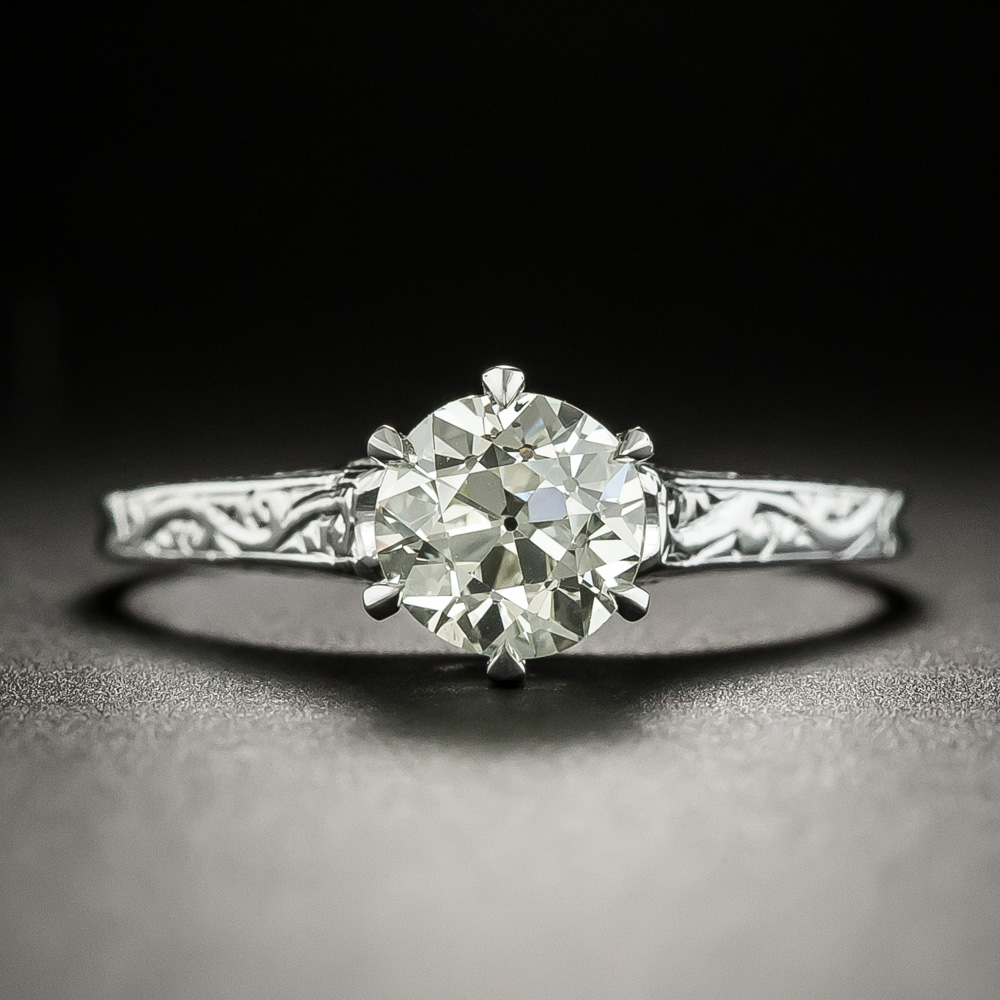 Art Deco .95 Carat Diamond Solitaire Ring - GIA N SI1