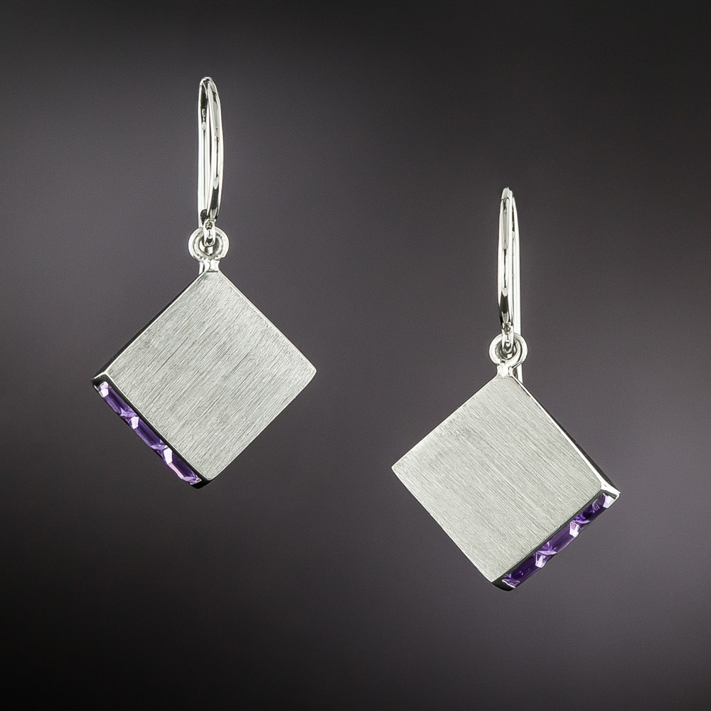 Art Deco Amethyst Wedge Dangle Earrings