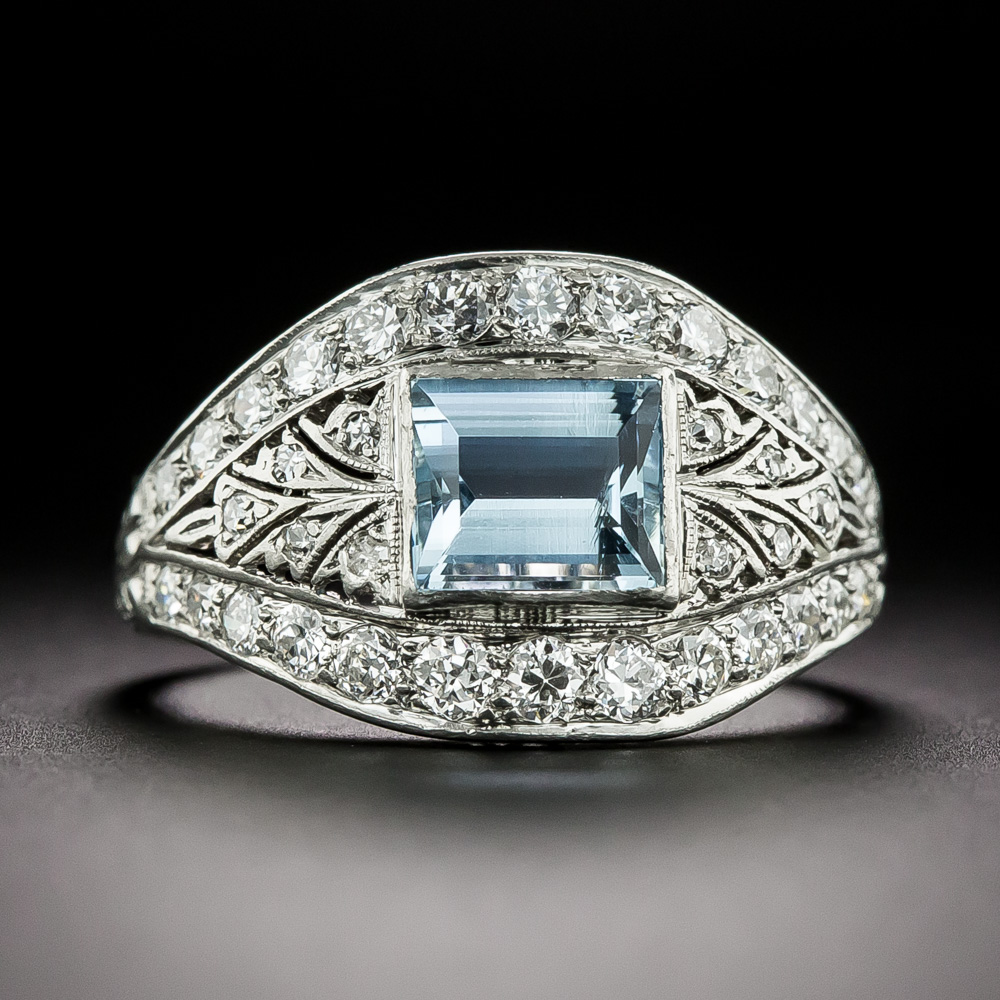 Art Deco Aquamarine and Diamond Ring
