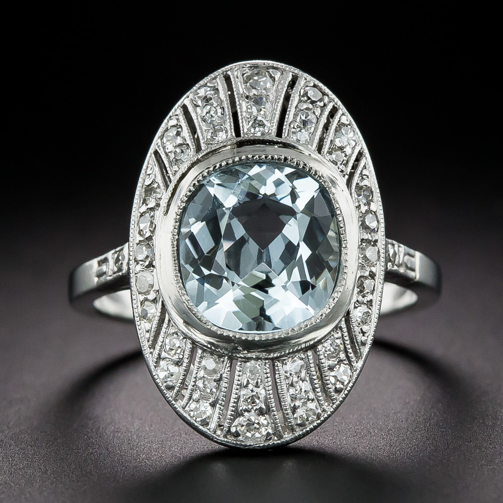 Art Deco Aquamarine and Diamond Ring
