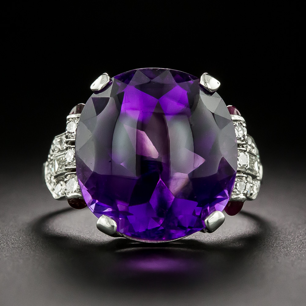 Art Deco Buff Top Amethyst and Diamond Ring
