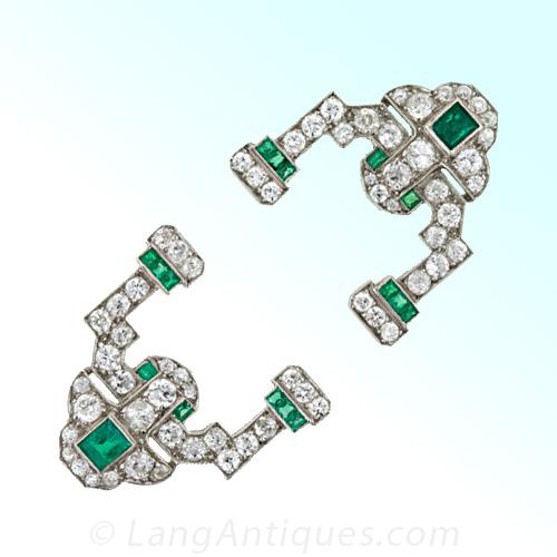 Art Deco Diamond and Emerald Jabot Pin