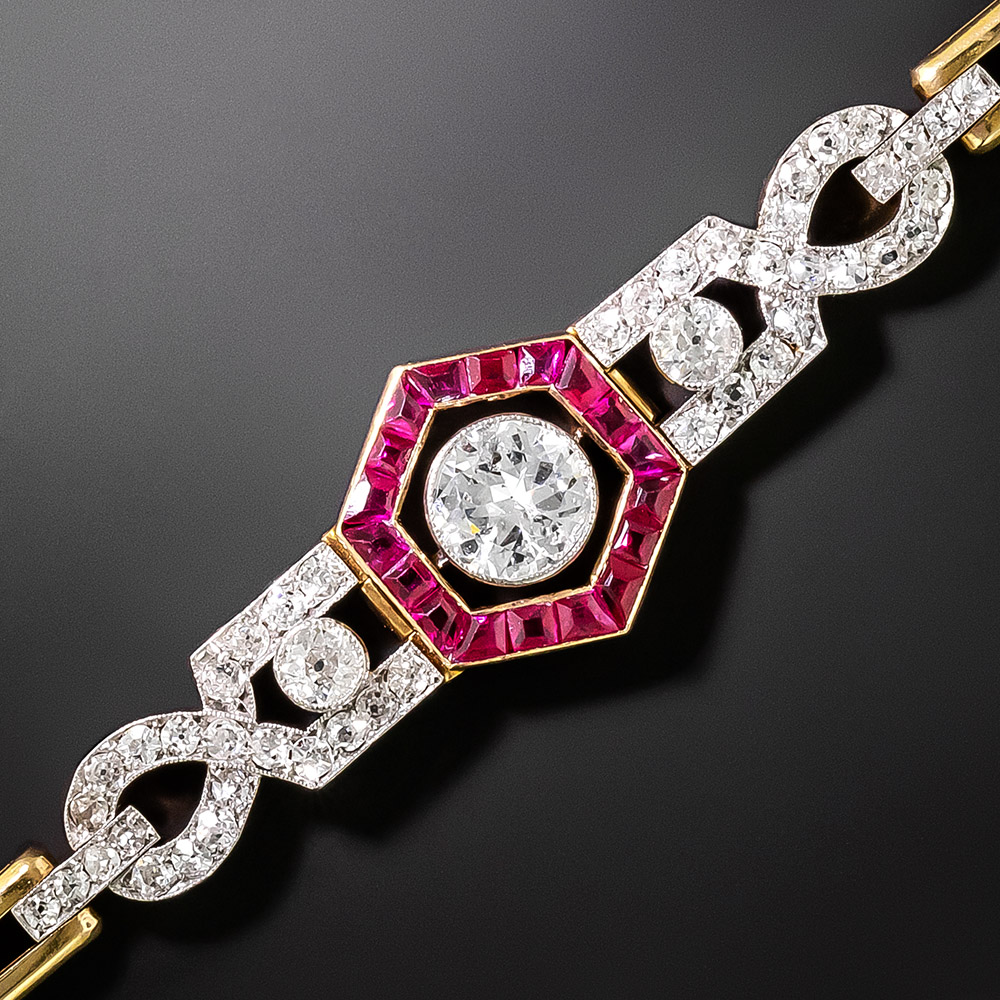 Art Deco Diamond and Ruby* Calibre Bracelet