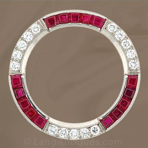 Art Deco Diamond and Ruby Circle Pin