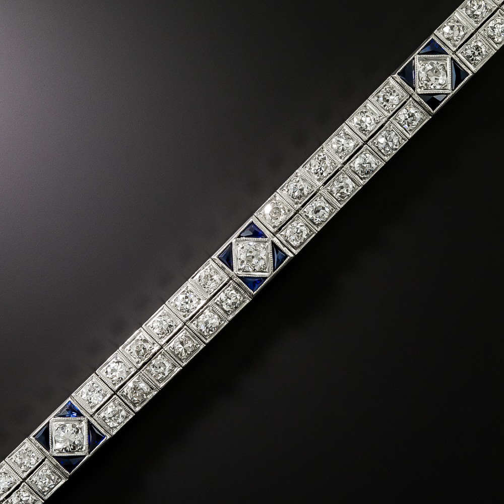 Art Deco Diamond and Sapphire* Double Line Bracelet