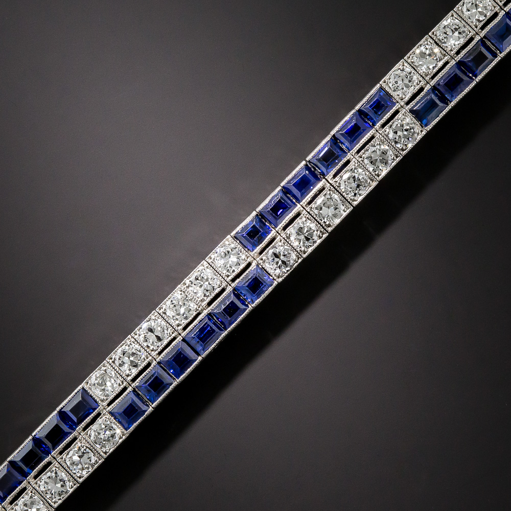 Art Deco Diamond and Sapphire Double Line Bracelet