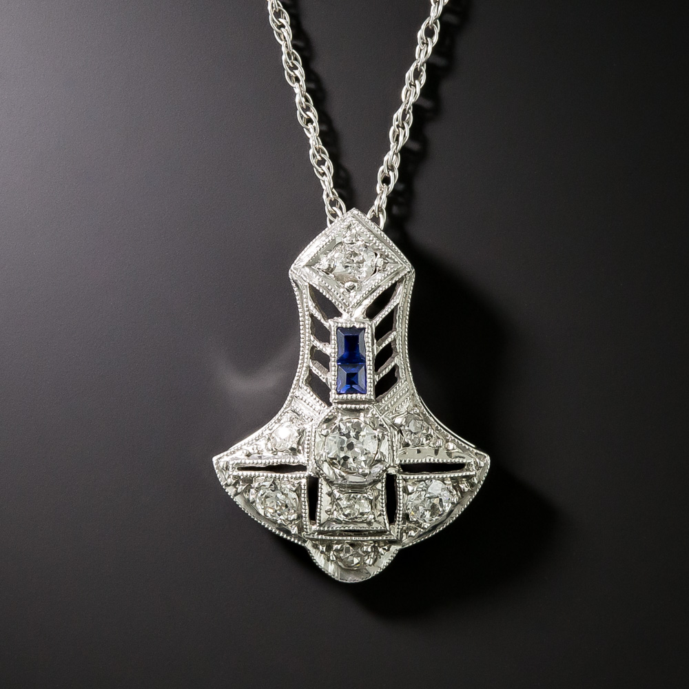Art Deco Diamond and Sapphire Pendant