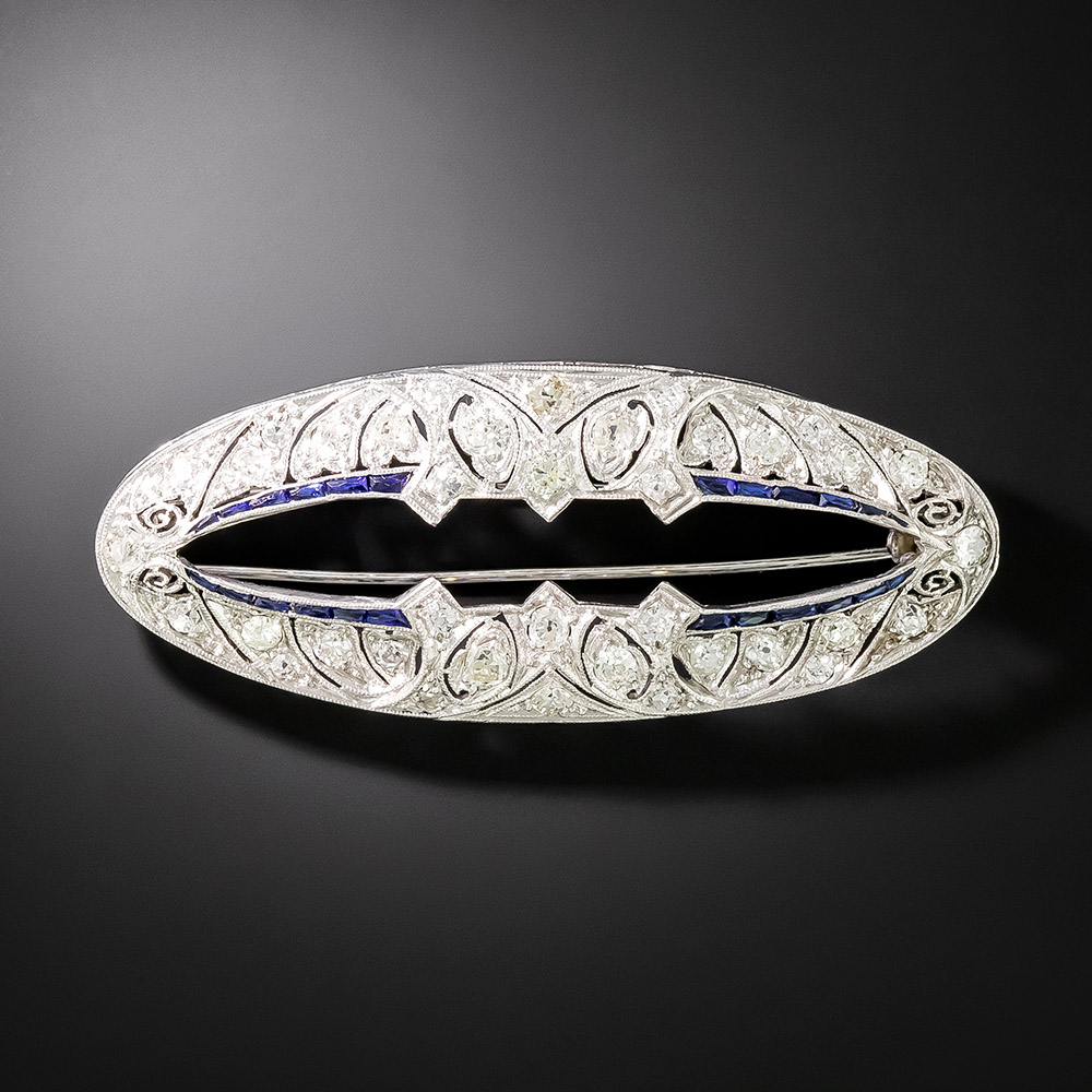 Art Deco Diamond And Synthetic Sapphire Hair Barrette