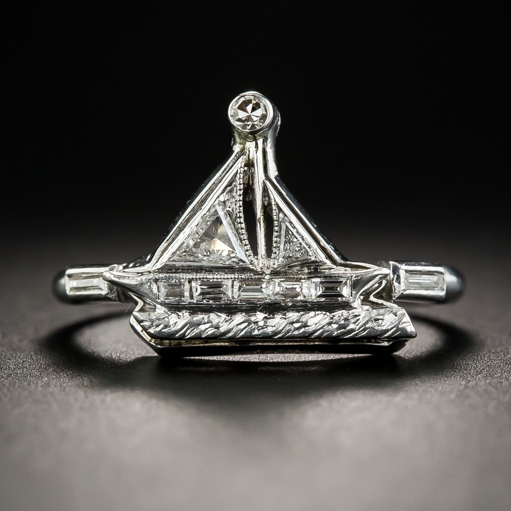 Art Deco Diamond Sail Boat Ring