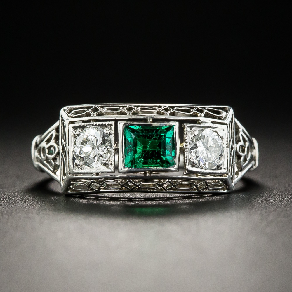 Art Deco Emerald and Diamond Ring