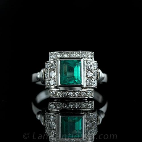 Art Deco Emerald and Diamond Ring