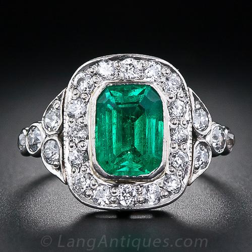 Art Deco Emerald and Diamond Ring