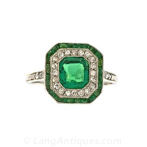 Art Deco Emerald Ring with Diamonds