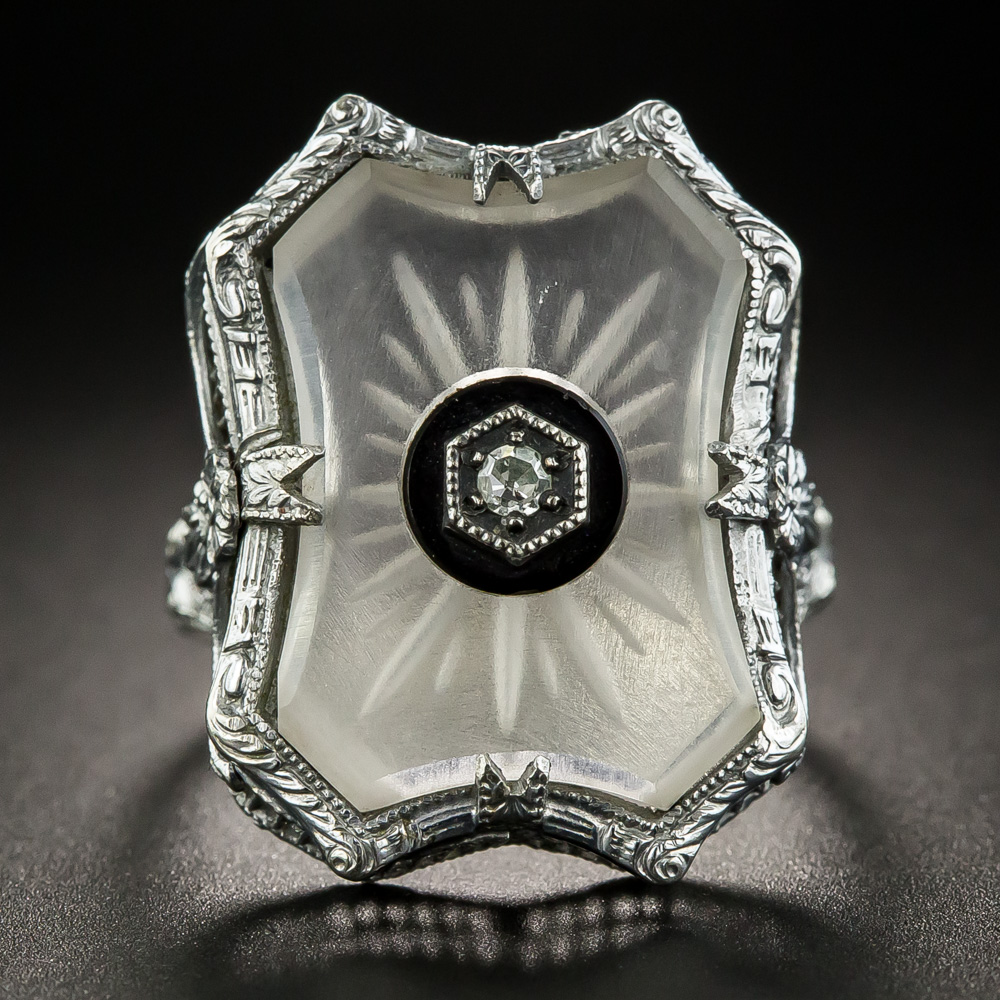 Art Deco Frosted Quartz Diamond Dinner Ring