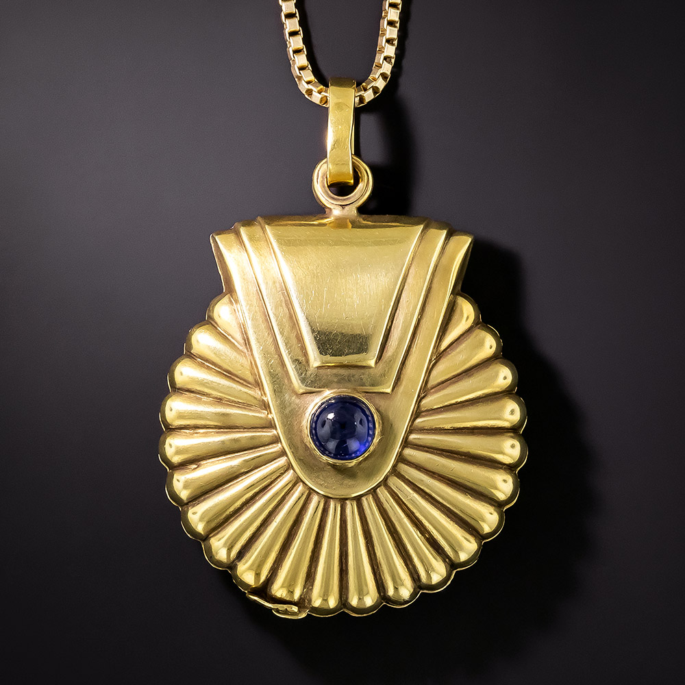 Art Deco Geometric Sliding Sapphire Locket