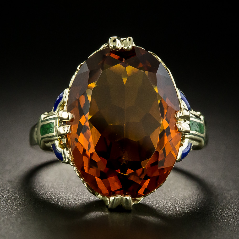 Art Deco Madeira Citrine and Enamel Ring by Jones and Woodland