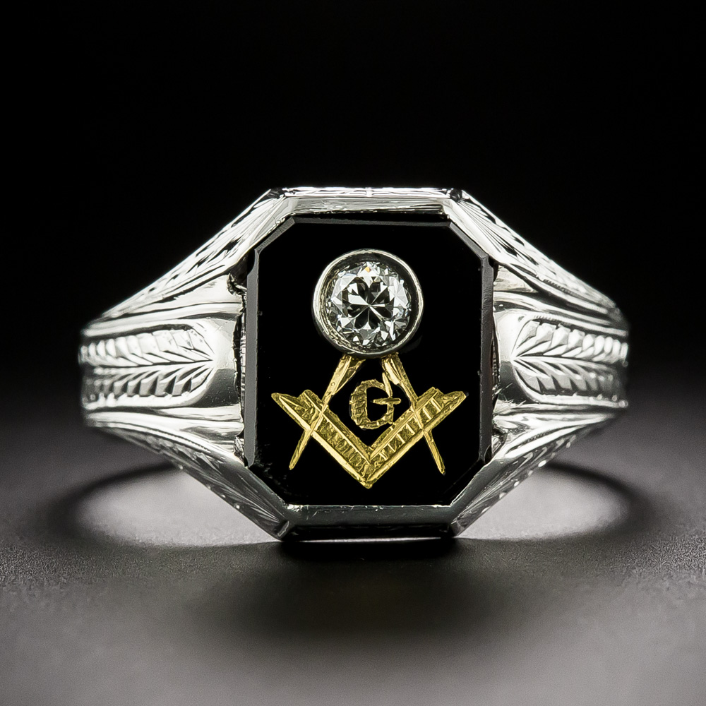 Art Deco Onyx and Diamond Masonic Ring