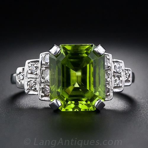 Art Deco Peridot and Diamond Ring