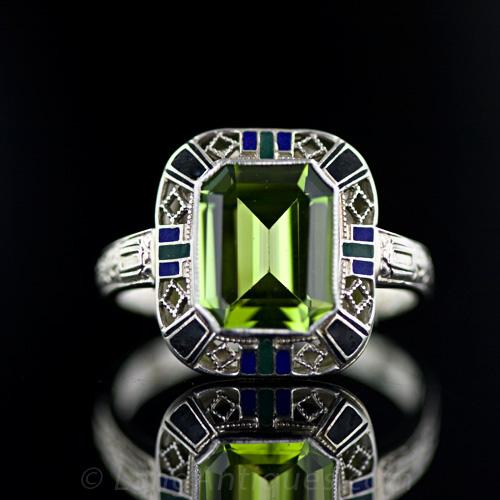 Art Deco Peridot & Enamel Ring