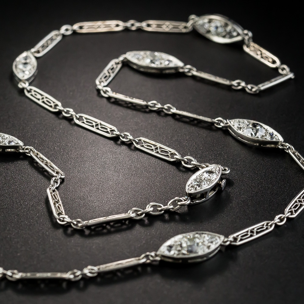Art Deco Platinum Diamond Filigree Link Chain