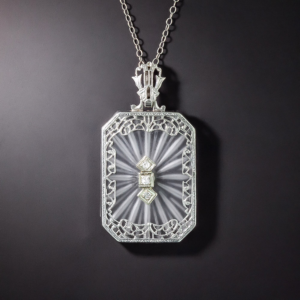 Art Deco Rectangular-Shaped Quartz and Diamond Pendant