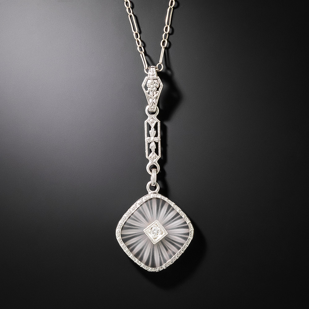 Art Deco Rock Crystal and Diamond Dangle Pendant