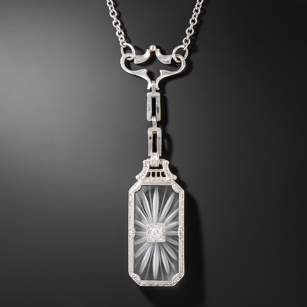 Art Deco Rock Crystal and Diamond Pendant