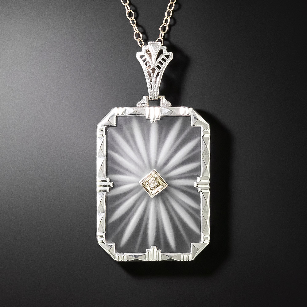 Art Deco Rock Crystal Quartz and Diamond Necklace