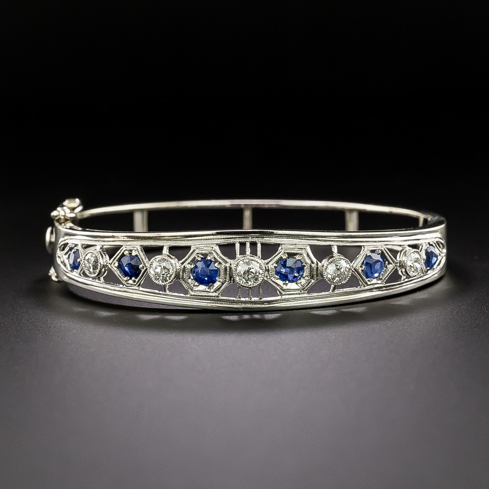 Art Deco Sapphire and Diamond Bangle Bracelet