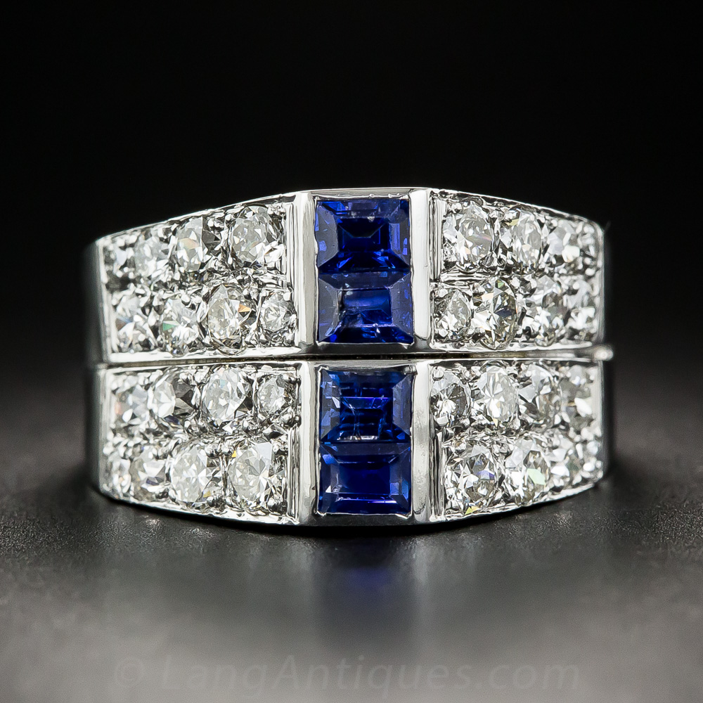 Art Deco Sapphire Diamond Twin Ring