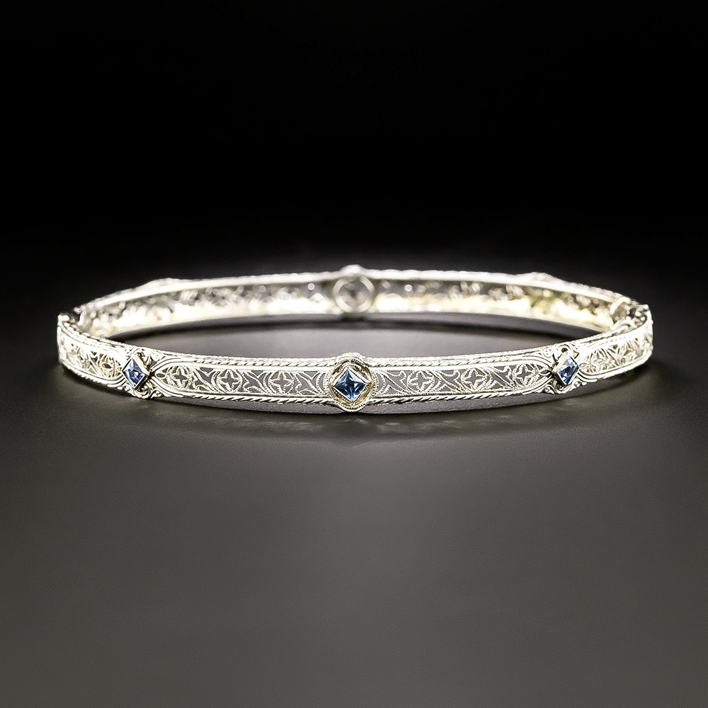Art Deco Sapphire Filigree Bangle Bracelet