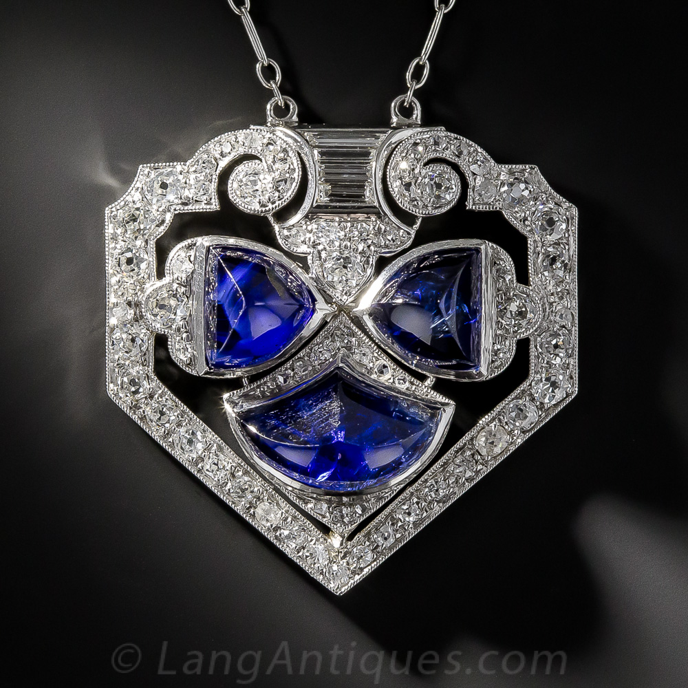 Art Deco Sapphire, Platinum and Diamond Necklace