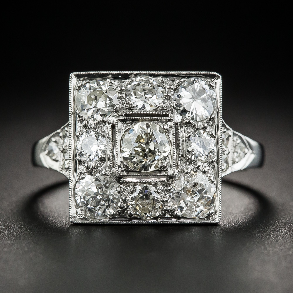 Art Deco Square Platinum Diamond Ring