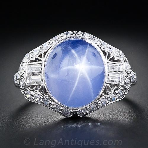 Art Deco Star Sapphire and Diamond Ring