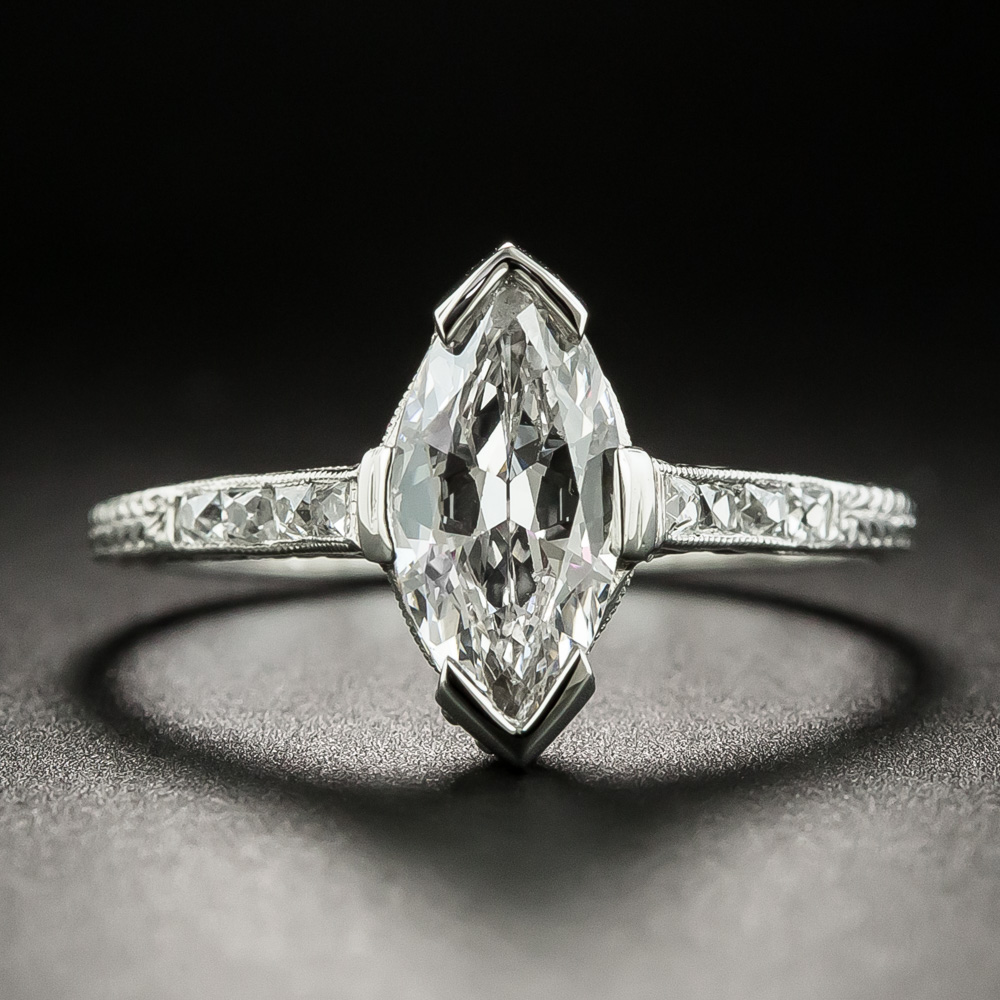 Art Deco Style .92 Carat Diamond Engagement Ring - GIA Faint Pinkish-Brown